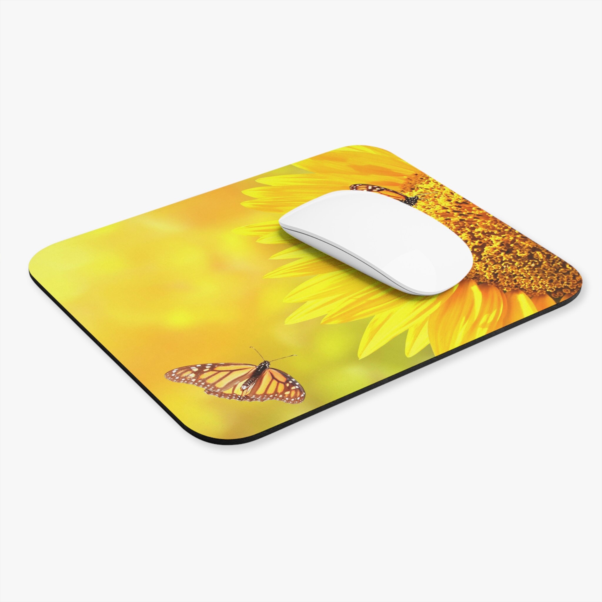 Sunflower Butterflies Mouse Pad, Yellow Springtime Mouse Mat, Butterfly ...