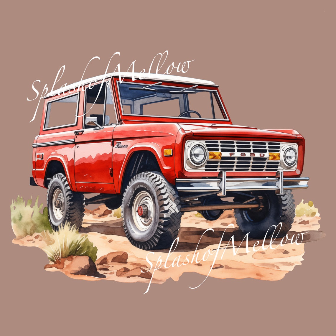 Watercolor Vintage Red Bronco Clipart - Vintage Car Clipart - Vintage ...