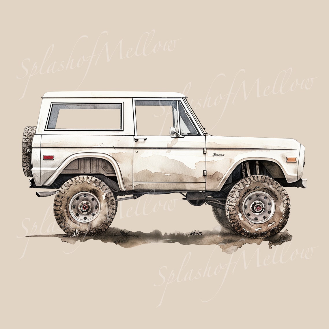 Vintage White Bronco Side Profile Clipart - Watercolor - Vintage Car ...