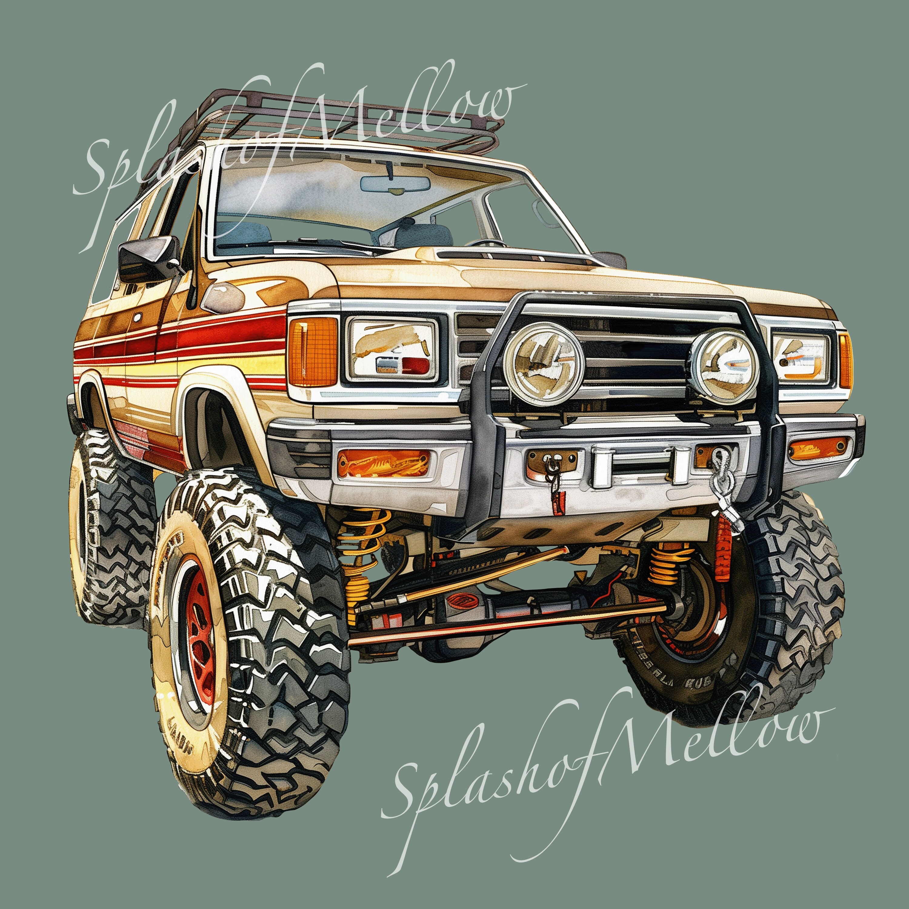 Watercolor Vintage Striped 4runner Clipart - Vintage Car Clipart ...