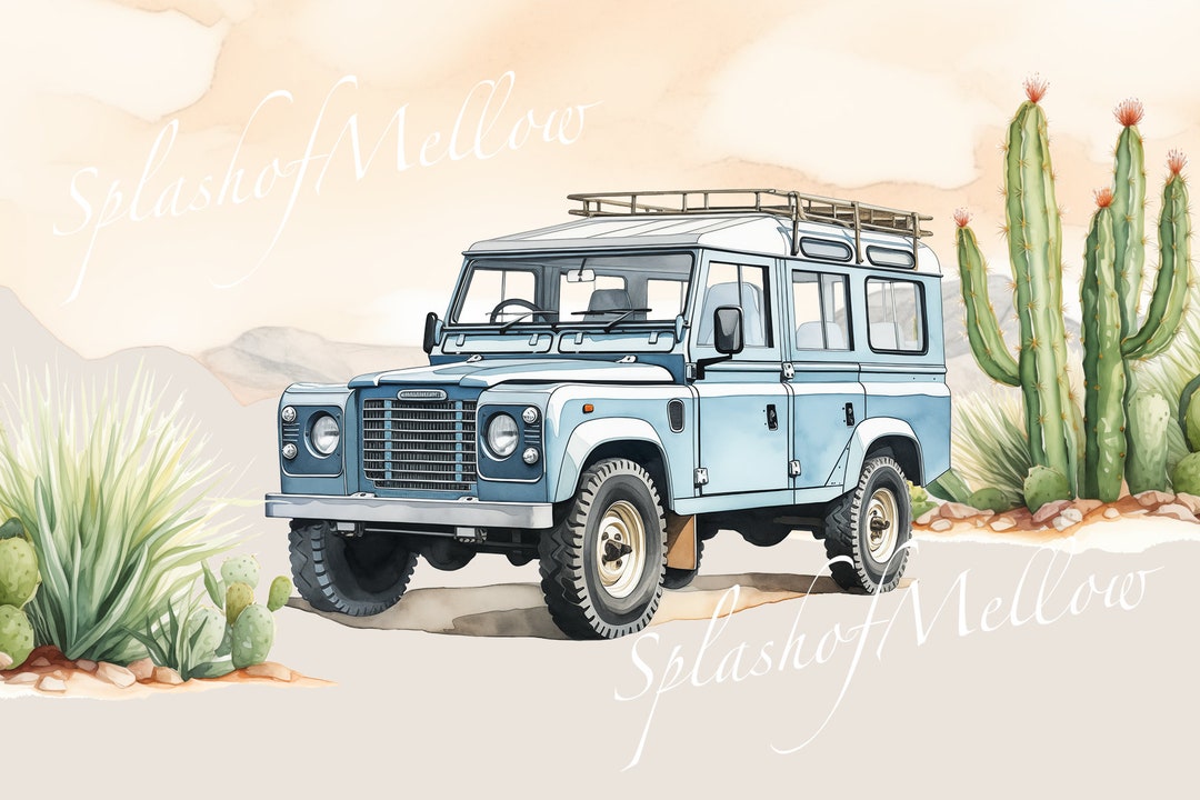 Watercolor Vintage Land Rover Defender Clipart - Vintage Car Clipart ...