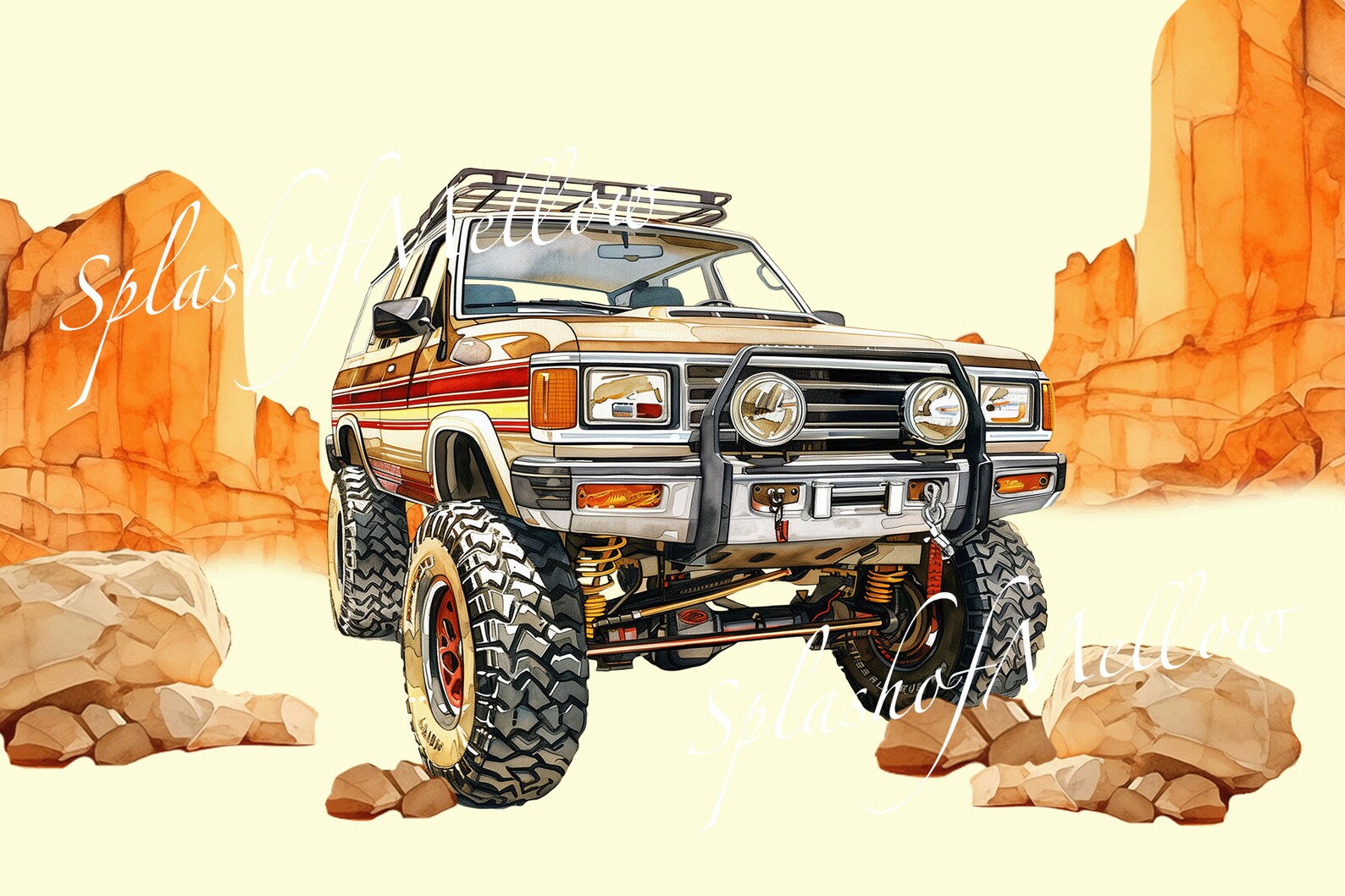 Watercolor Vintage Striped 4runner Clipart - Vintage Car Clipart ...