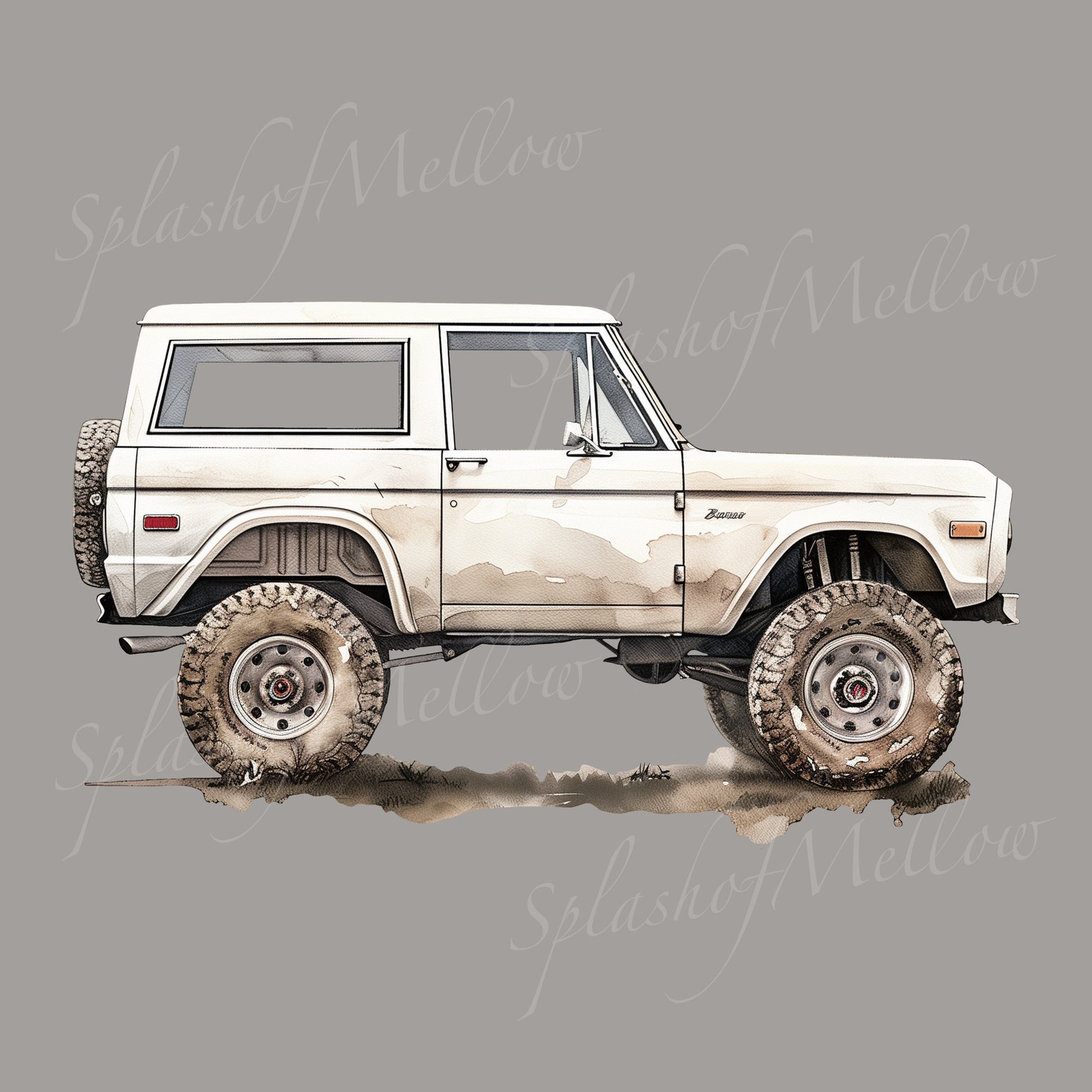 Vintage White Bronco Side Profile Clipart - Watercolor - Vintage Car ...