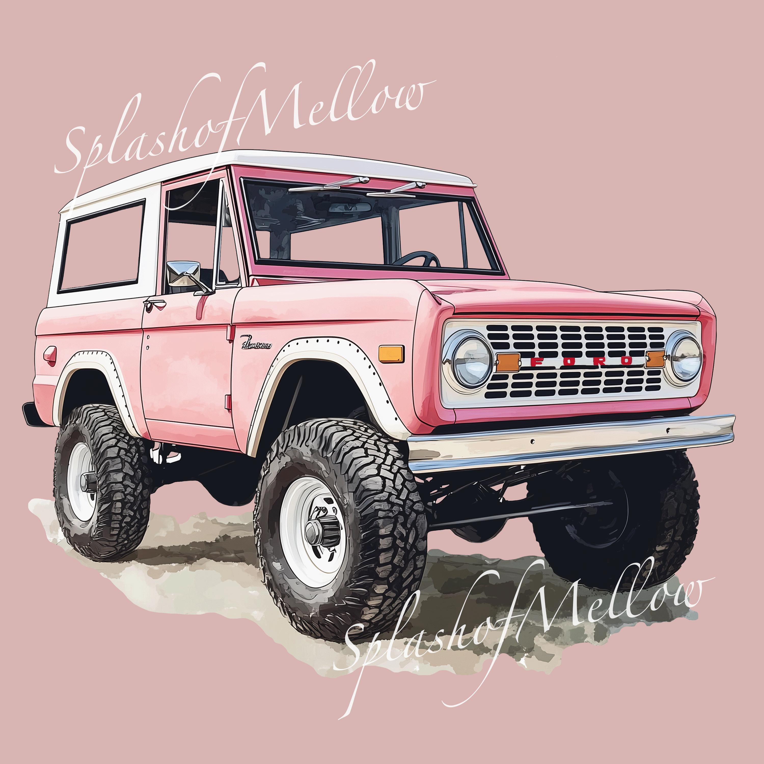 Watercolor Vintage Pink Bronco Clipart - Classic Car Clipart - Vintage ...