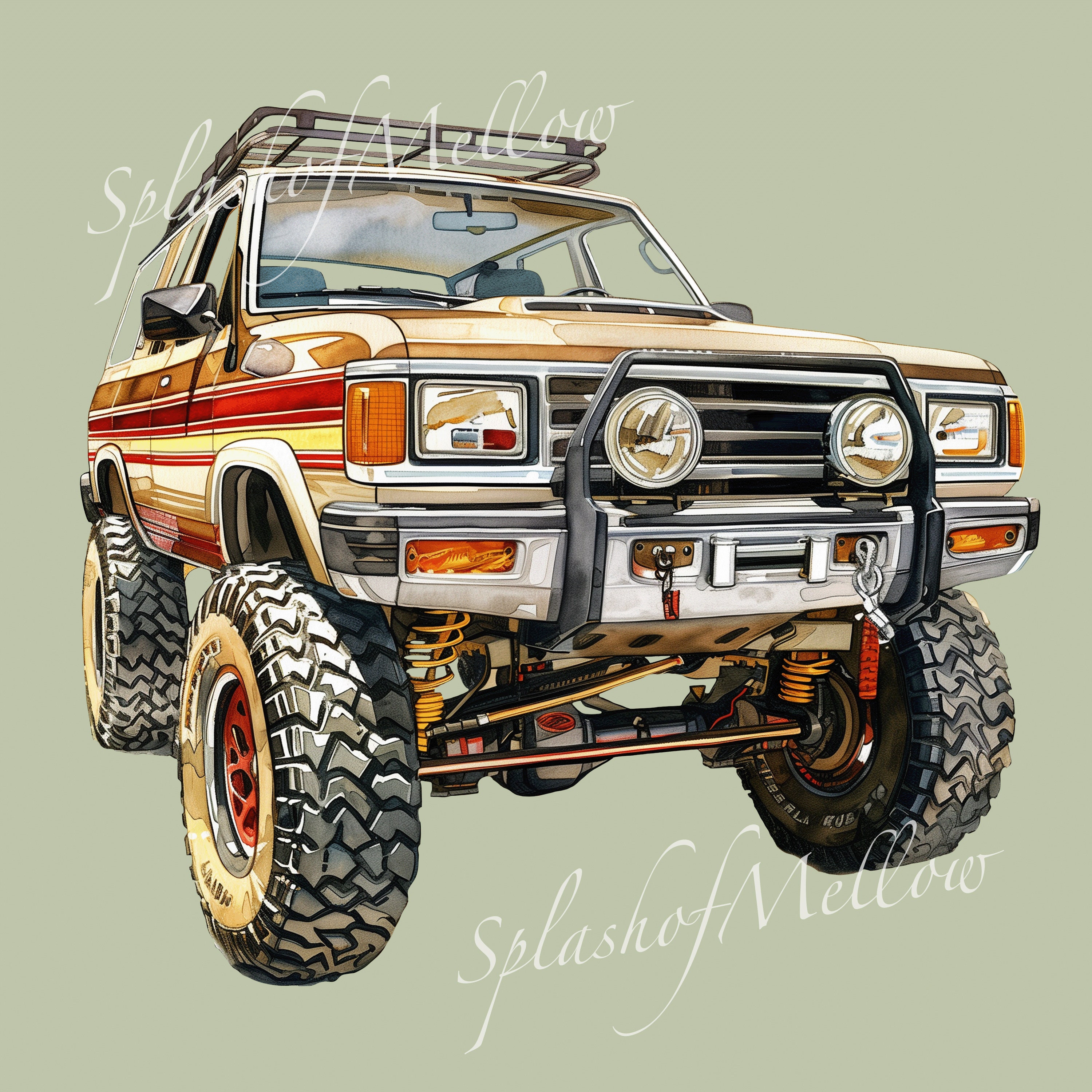 Watercolor Vintage Striped 4runner Clipart - Vintage Car Clipart ...