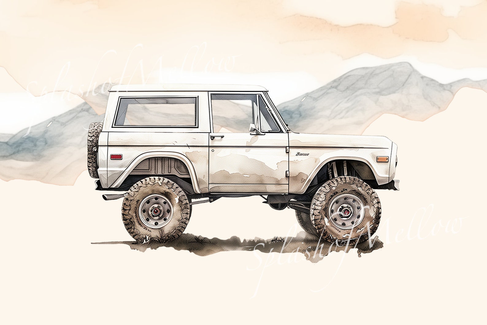Vintage White Bronco Side Profile Clipart - Watercolor - Vintage Car ...