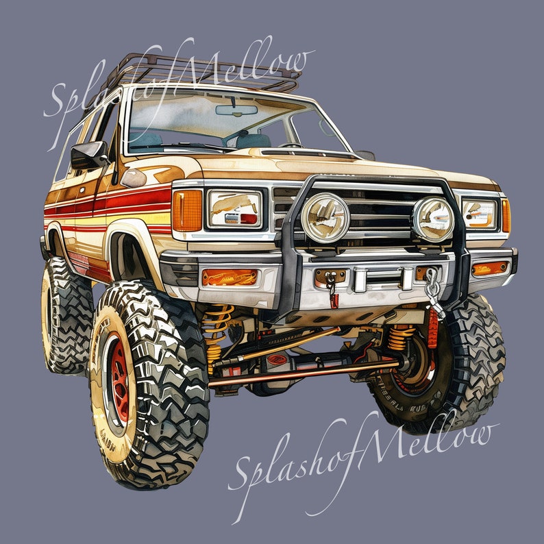 Watercolor Vintage Striped 4runner Clipart - Vintage Car Clipart ...