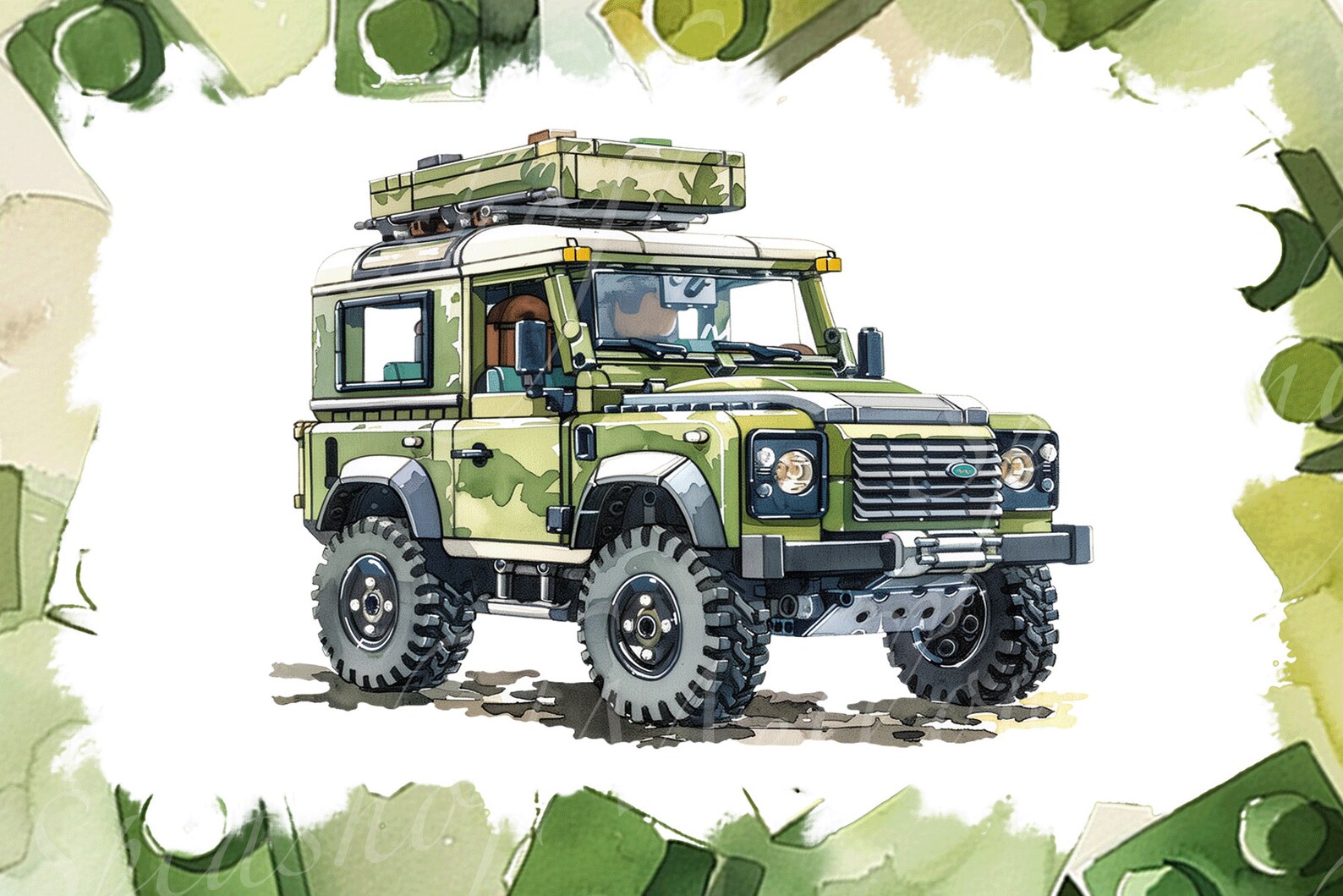 Watercolor Toy Style Land Rover Defender Clipart - Car Clipart ...