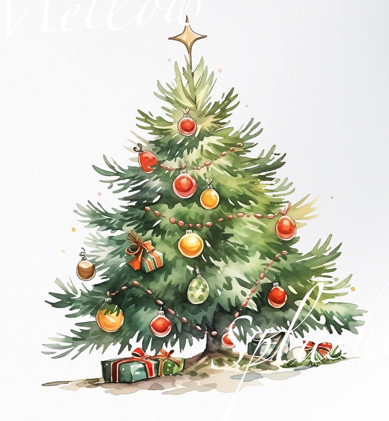 Watercolor Christmas Tree Christmas Clipart Christmas Elements PNG ...