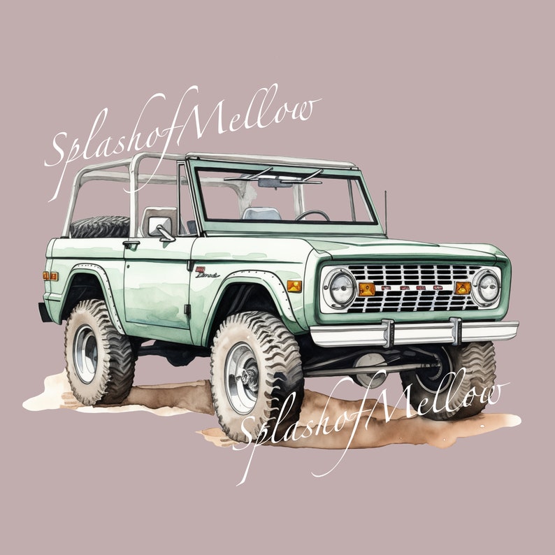 Watercolor Vintage Mint Bronco Soft Top Clipart - Vintage Car Clipart ...