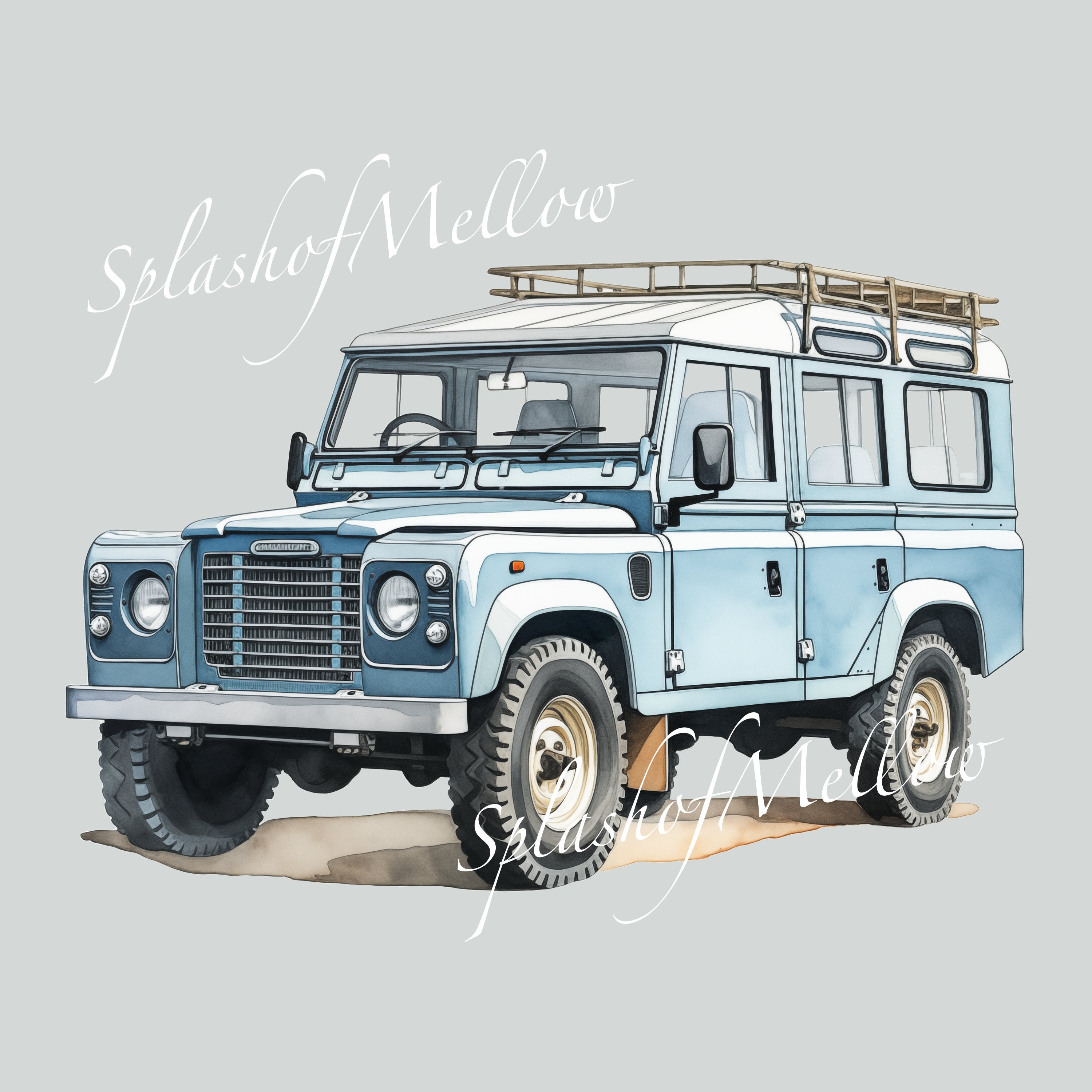Watercolor Vintage Land Rover Defender Clipart - Vintage Car Clipart ...