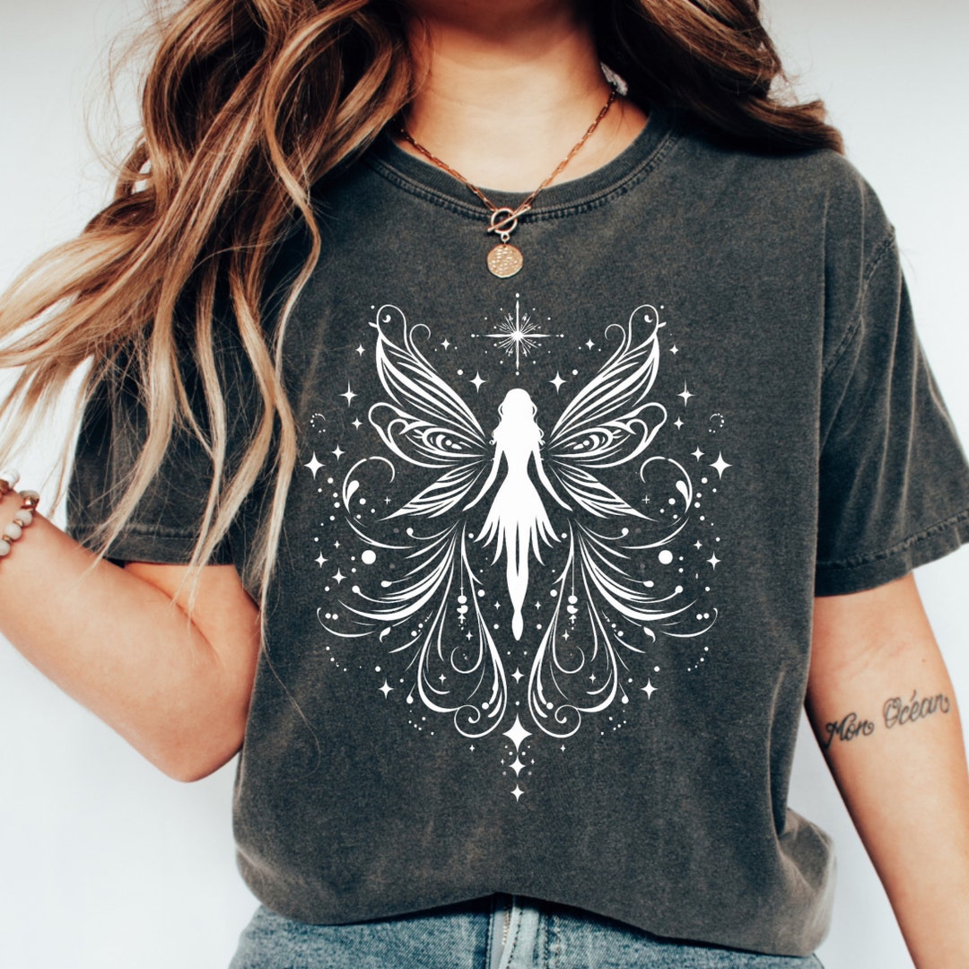 Celestial Fairy Tshirt, Fairycore Aesthetic Shirt, Floral Crescent Moon ...