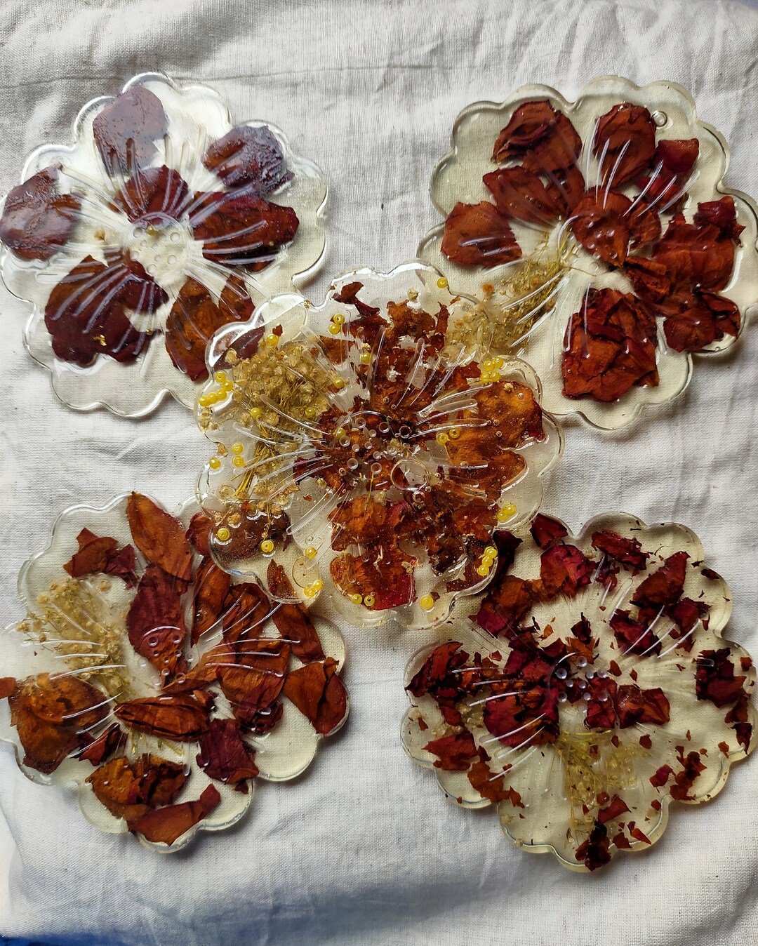 Rose Petal Casted Clear Epoxy Flower Shaped Coaster - Etsy