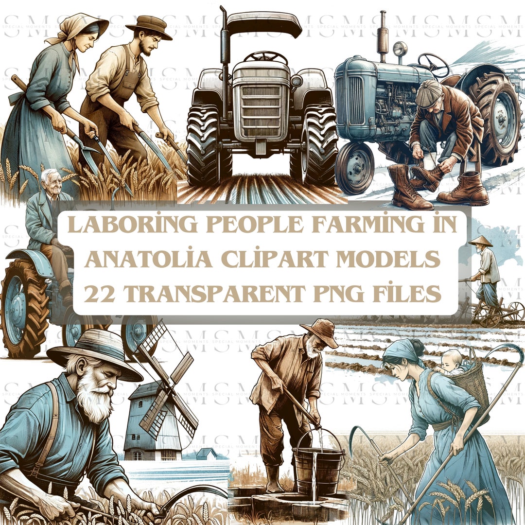 Laboring People Farming in Anatolia Clipart,tractor,woman Harvesting ...