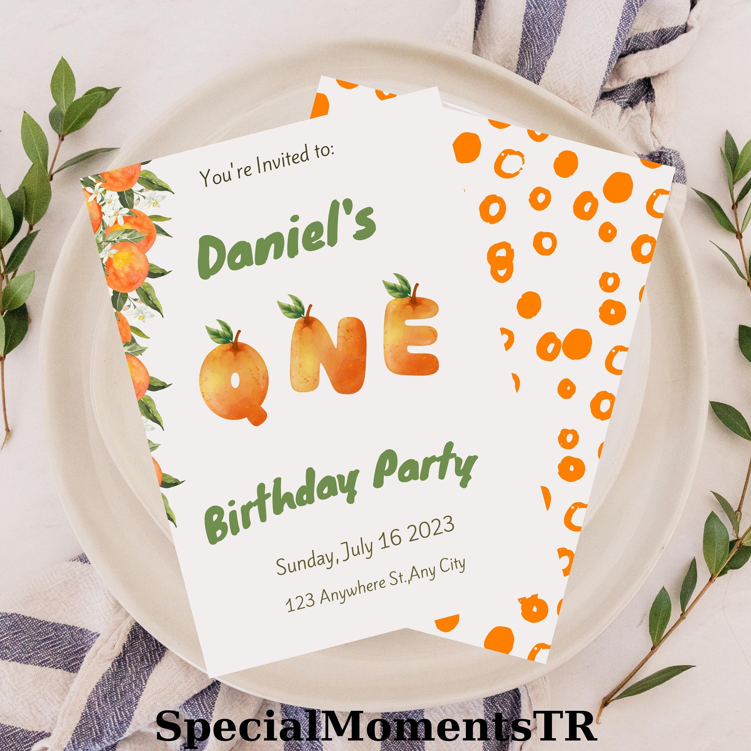 Editable First Birthday Party Invitation Orange Party - Etsy
