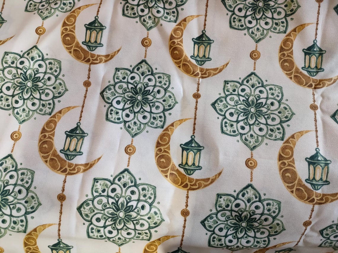 Ramadan Lantern & Crescent Print Panama Cotton Fabric by the Meter ...
