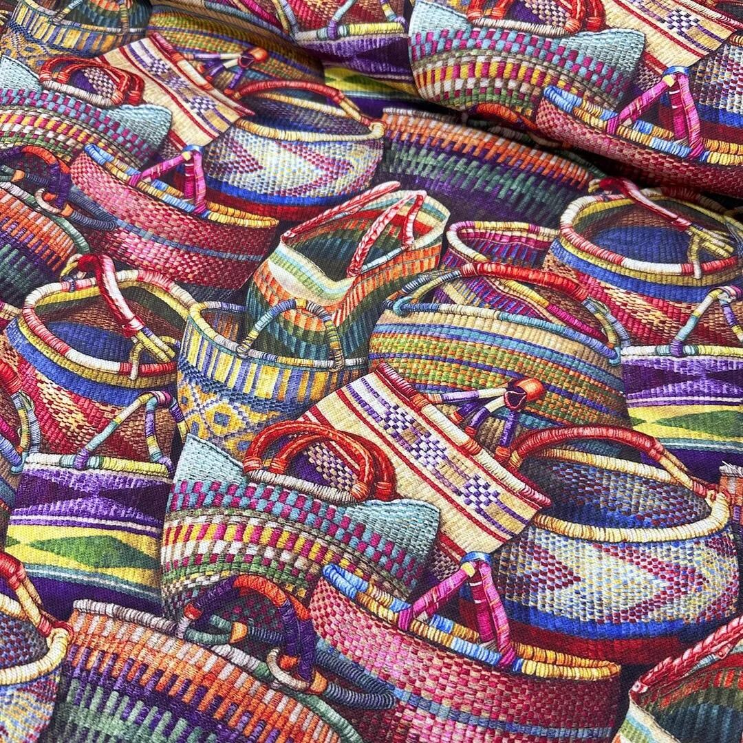 Colorful Straw Bags Digital Print Fabric by the Meter | Vibrant ...