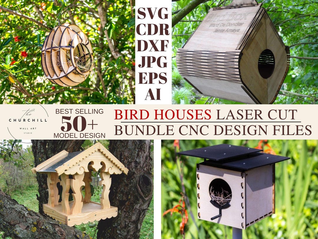 BIRD HOUSES, 50 Model Laser Cut Bundle CNC Design Files,svg,cdr,dxf,jpg ...