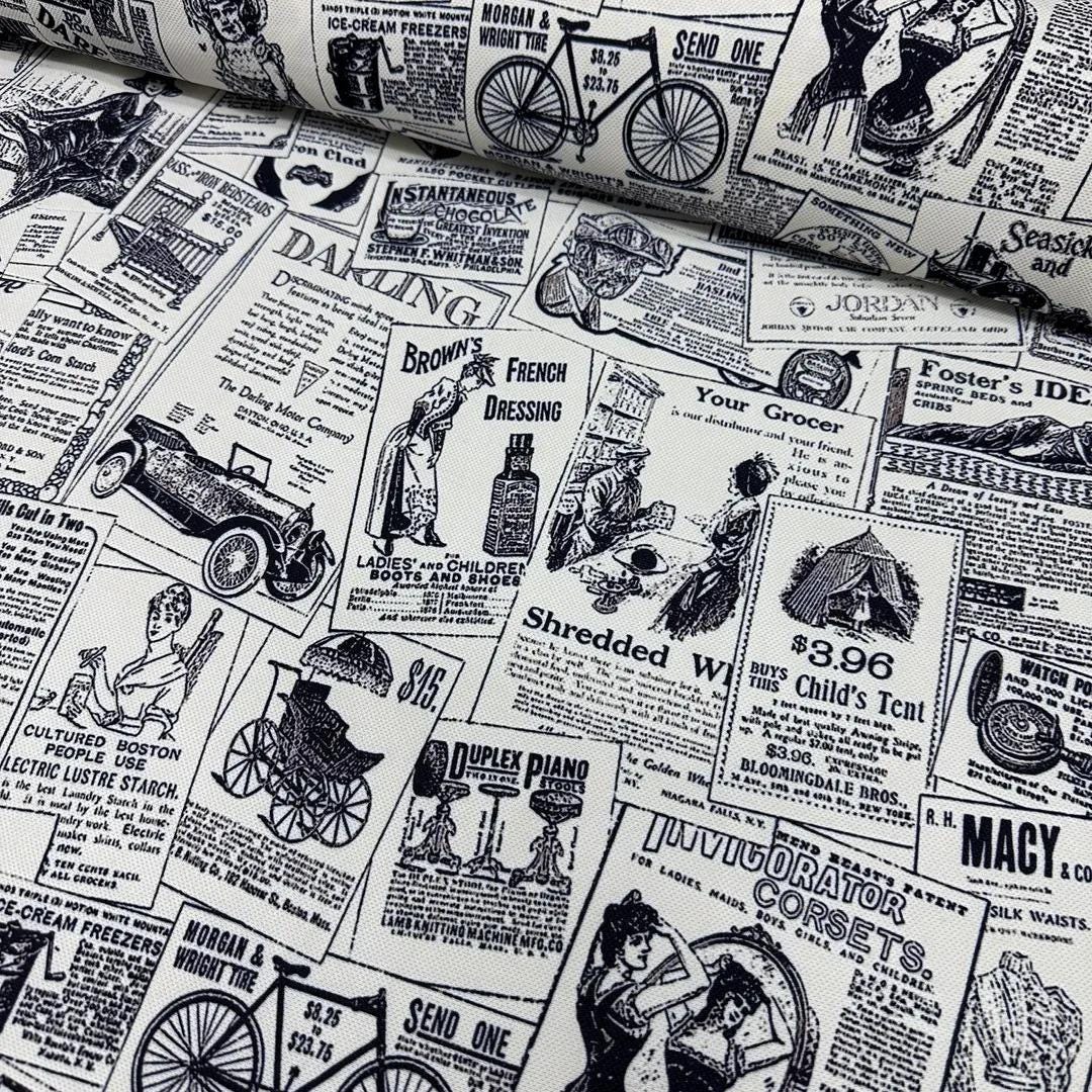 Vintage Newspaper Digital Print Fabric by the Meter | Retro Polyester ...