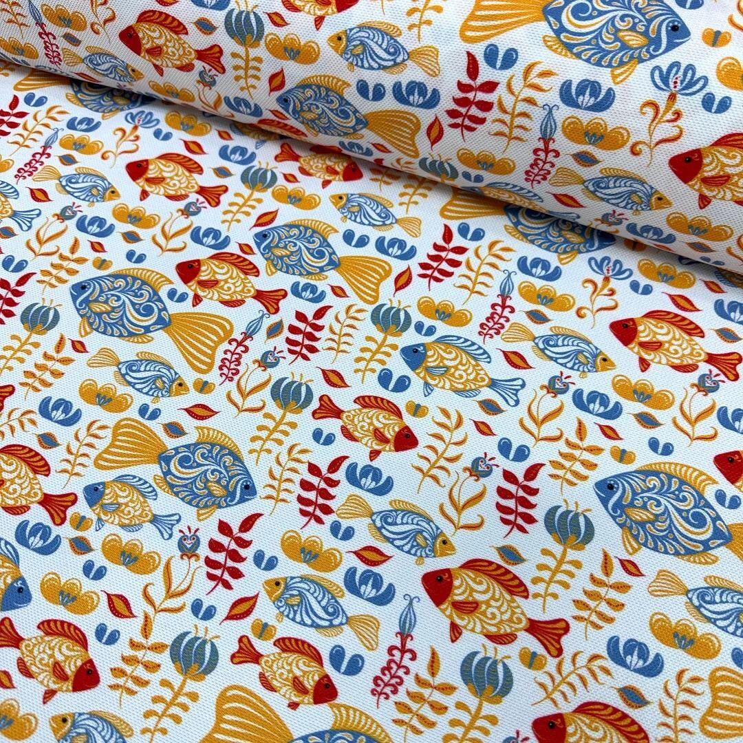 Elegant Japanese Koi Fish Digital Print Fabric – Soft, Breathable, 100% ...