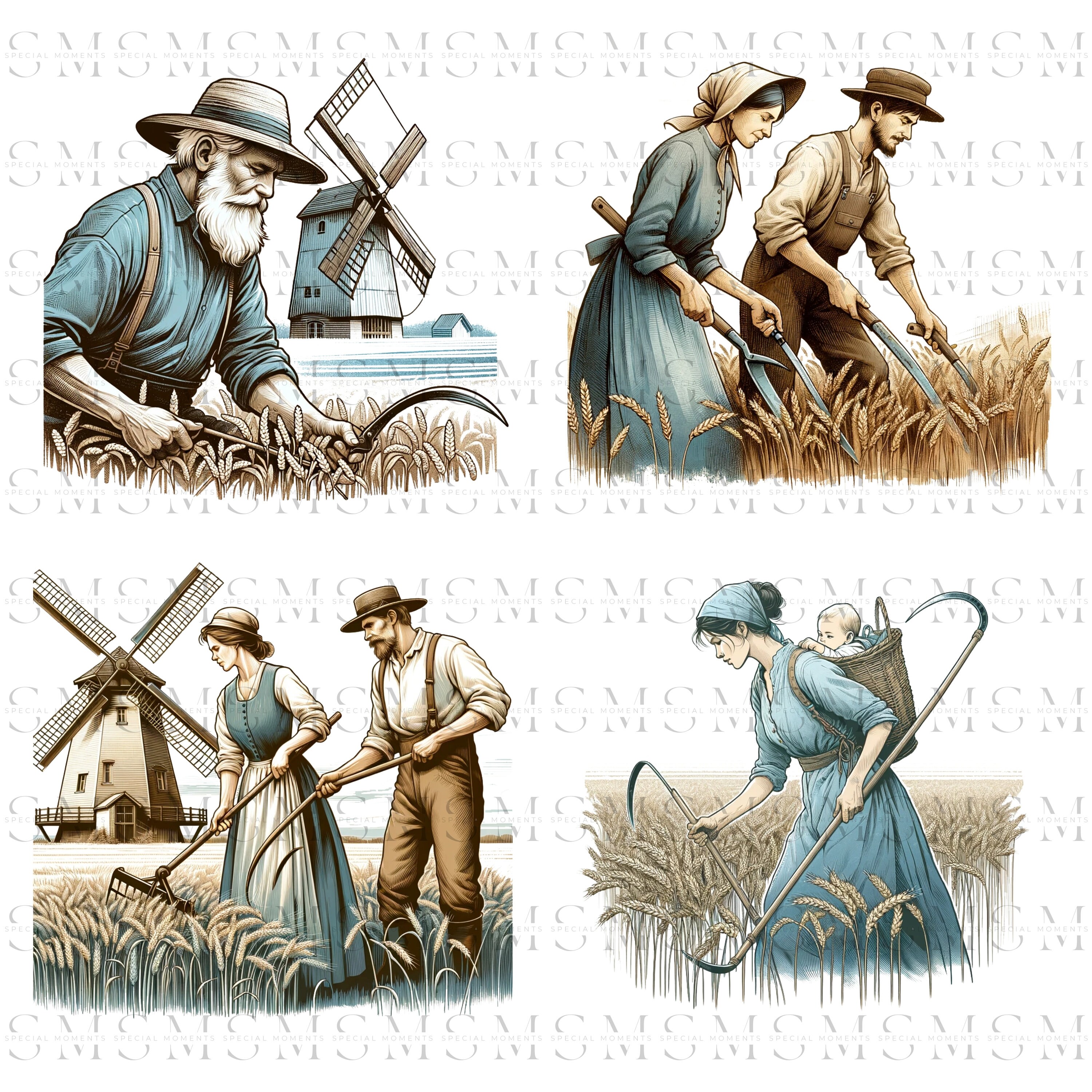 Laboring People Farming in Anatolia Clipart,tractor,woman Harvesting ...