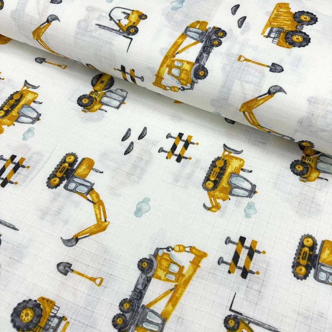 Construction Trucks Muslin Fabric by the Meter | 100% Cotton Double ...