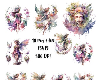 Cute Fairy Watercolor Clipart Bundle 18 Unique Fairy Friends - Etsy