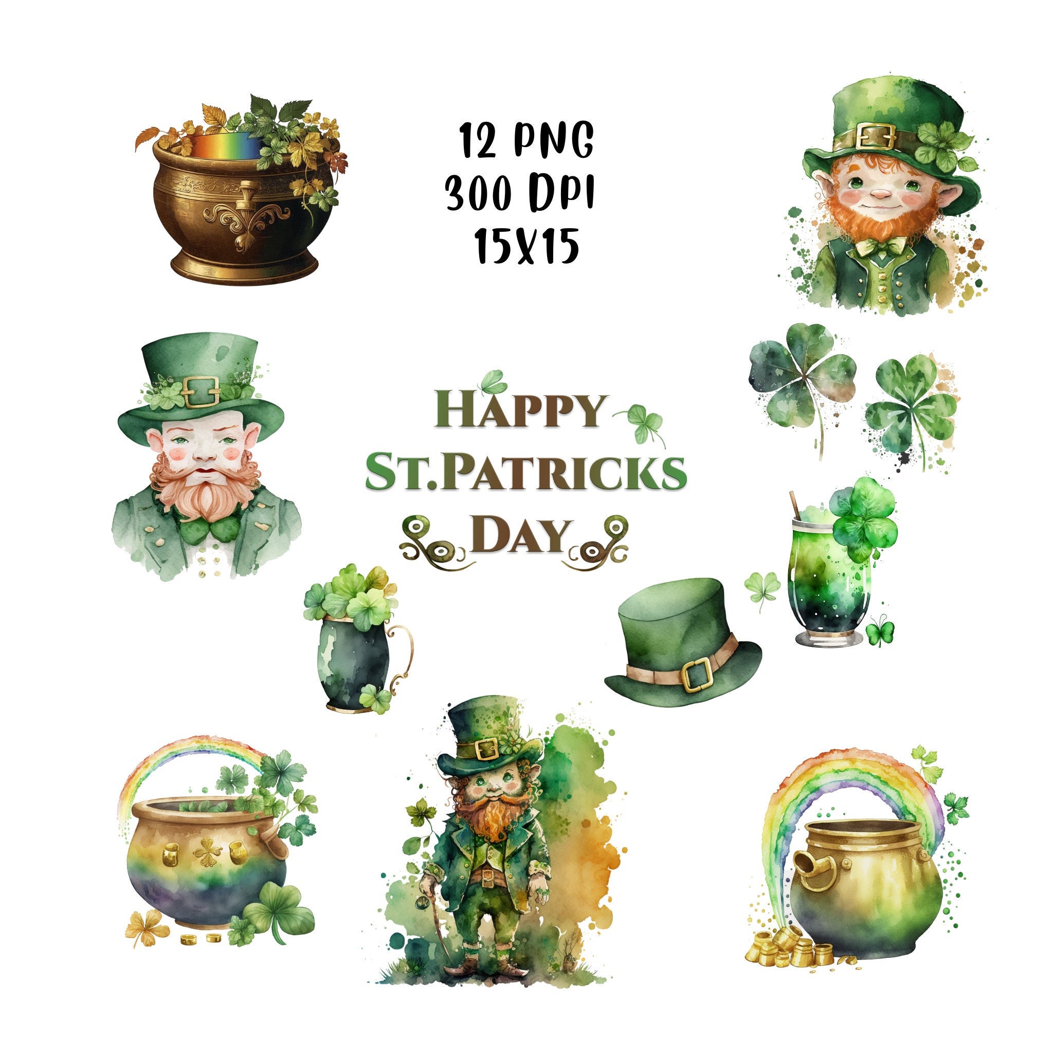 Watercolor St Patrick's Day Clipart , Sublimation, PNG - Etsy