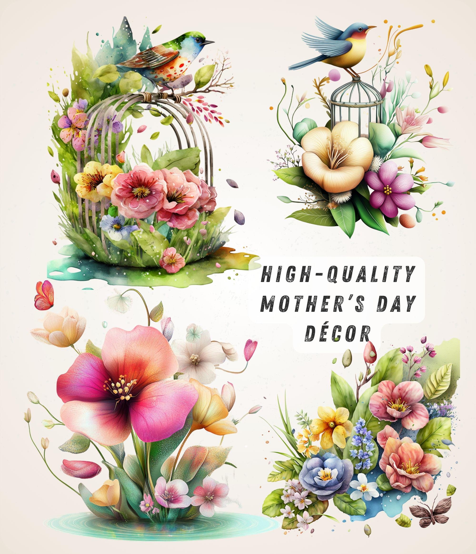 Spring Flower Clipart PNG, Watercolor Flowers Bundle, Mother’s Day ...