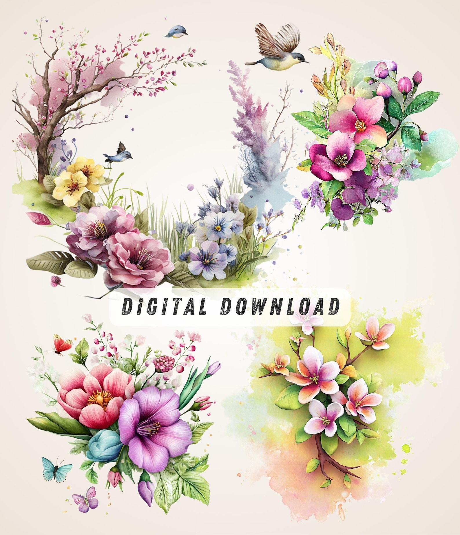 Spring Flower Clipart PNG, Watercolor Flowers Bundle, Mother’s Day ...