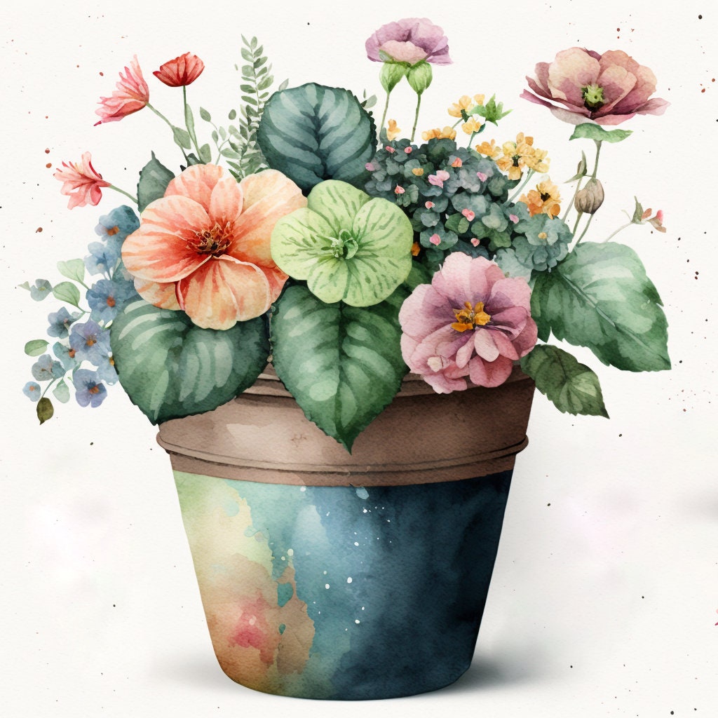 Watercolor Flower Pot Clipart Sublimation PNG - Etsy