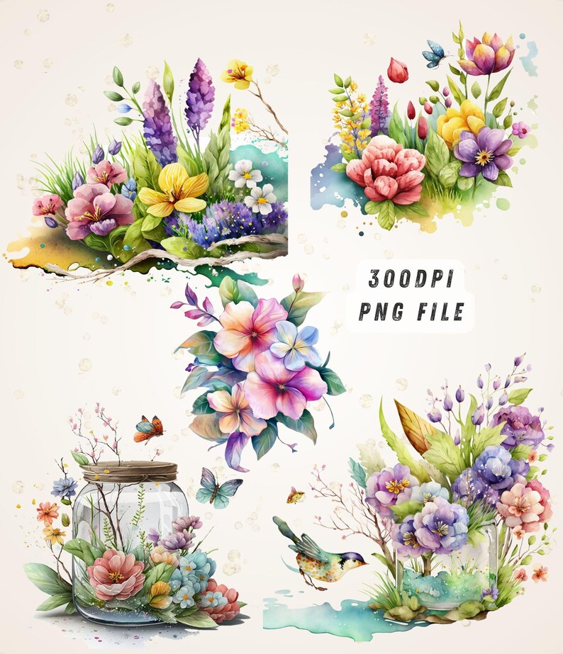 Spring Flower Clipart PNG, Watercolor Flowers Bundle, Mother’s Day ...