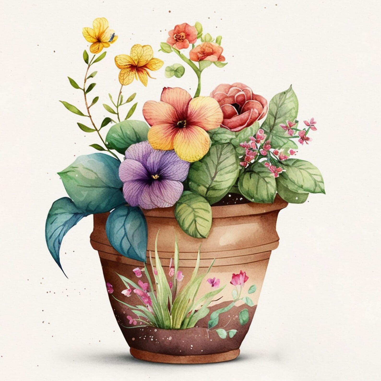 Watercolor Flower Pot Clipart Sublimation PNG - Etsy