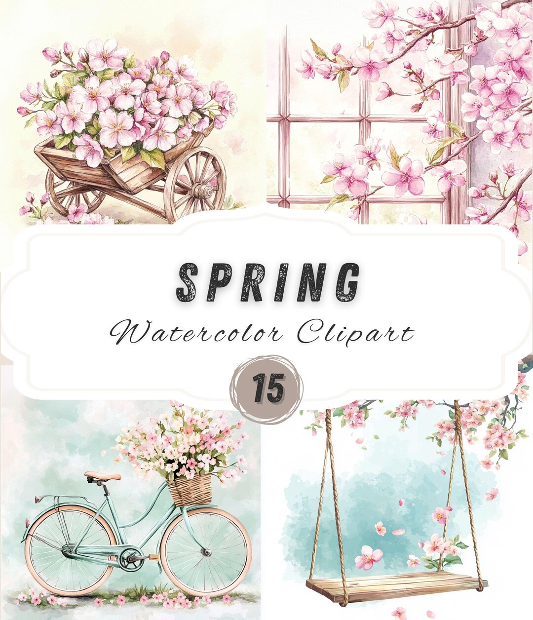 15 Whimsical Spring Flower Clipart JPG, Watercolor Floral Digital Art ...