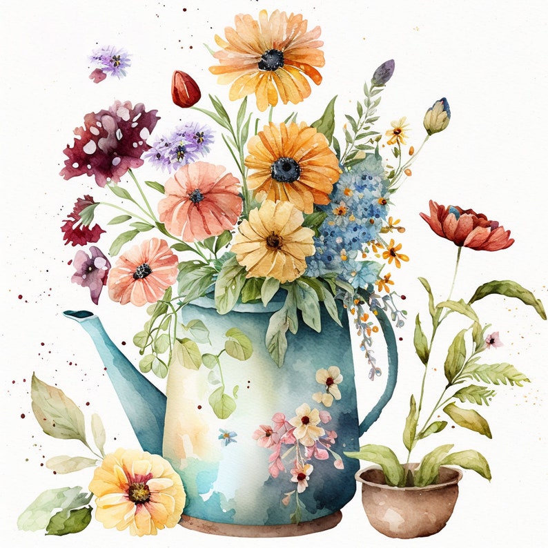 Watercolor Flower Pot Clipart Sublimation PNG - Etsy
