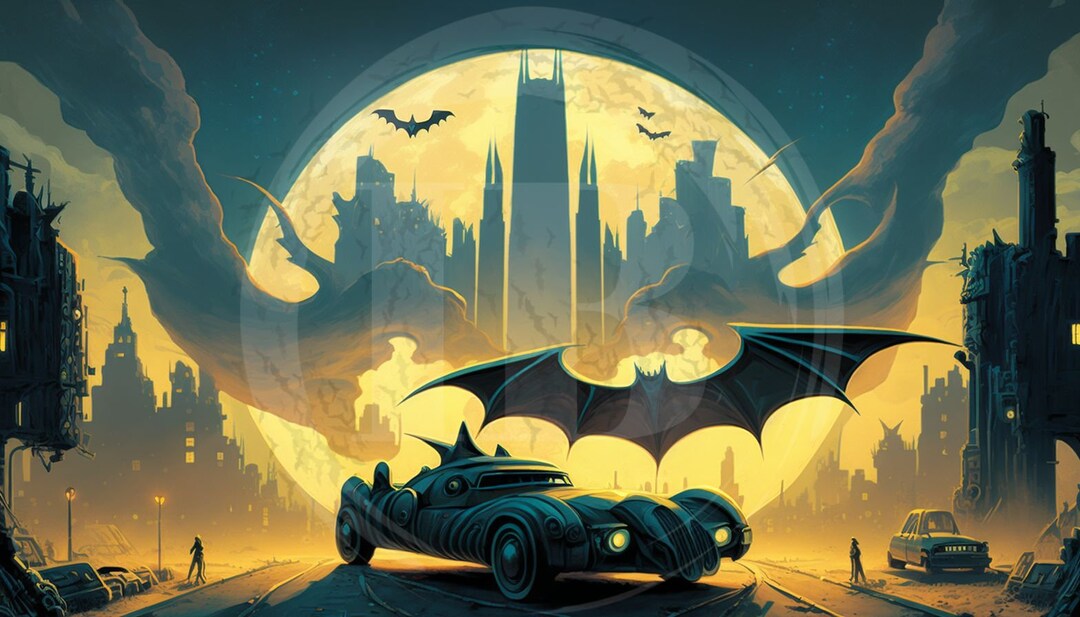 Batman Apocalyptic Fantasy Gotham City Batmobile Bat Clouds - Etsy