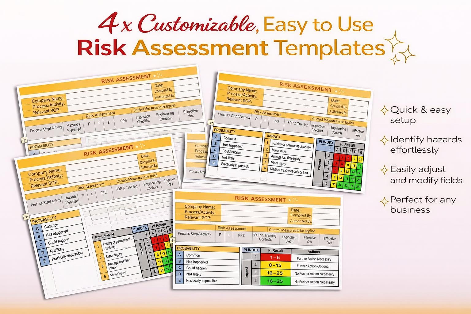 Risk Assessment Templates: Customizable Safety Procedures (4) - Etsy