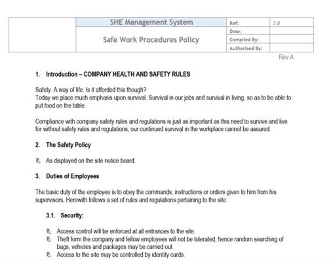 Basic Safe Working Procedure Policy - Etsy