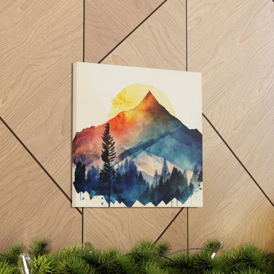 Abstract Boho Mountain Art Large Boho Wall Canvas Large Boho Mountain ...