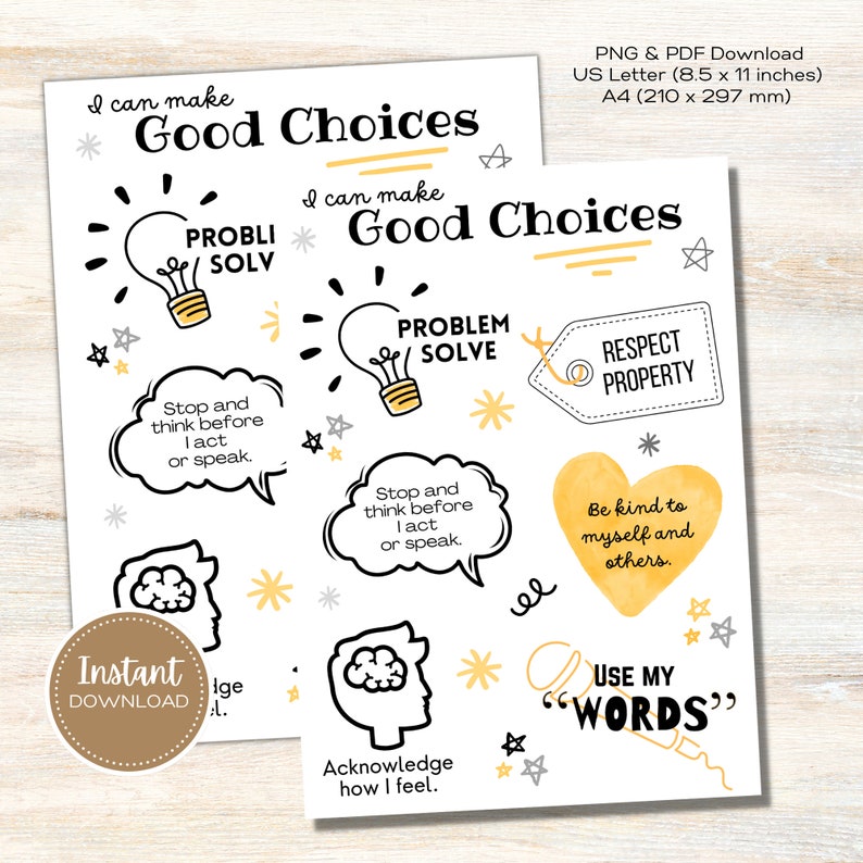 Good Choices Poster for Kids Printable Worksheets ADHD - Etsy