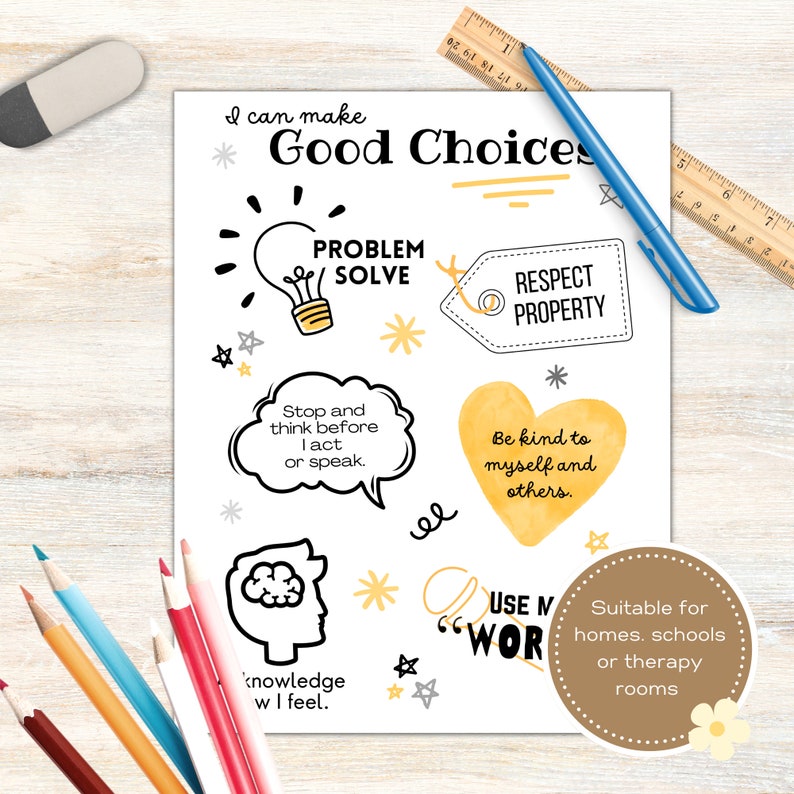 Good Choices Poster for Kids Printable Worksheets ADHD - Etsy