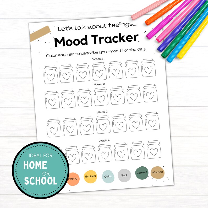 Daily Mood Heart Jars, Journal Pages for Kids, Teen Emotions and ...
