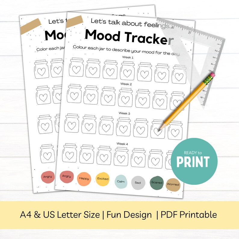 Daily Mood Heart Jars, Journal Pages for Kids, Teen Emotions and ...