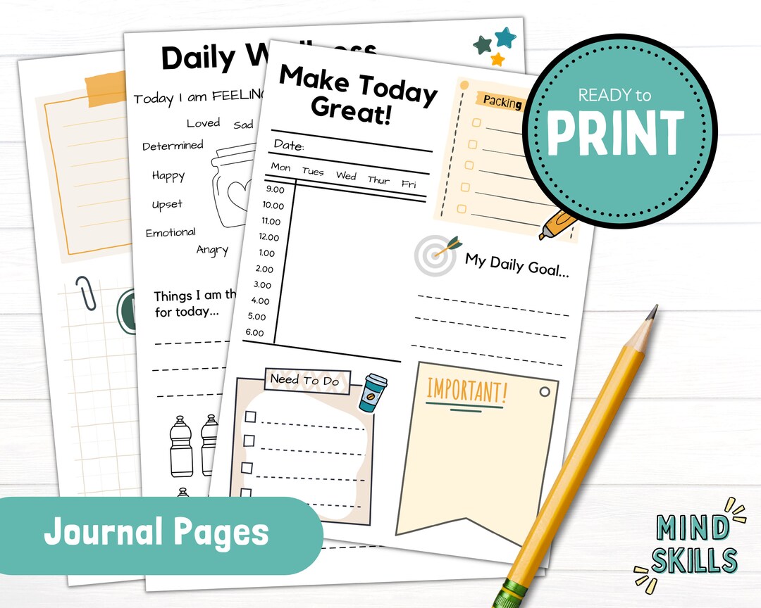 Student Diary and Daily Wellness Planner Pages for Kids and Teens ...