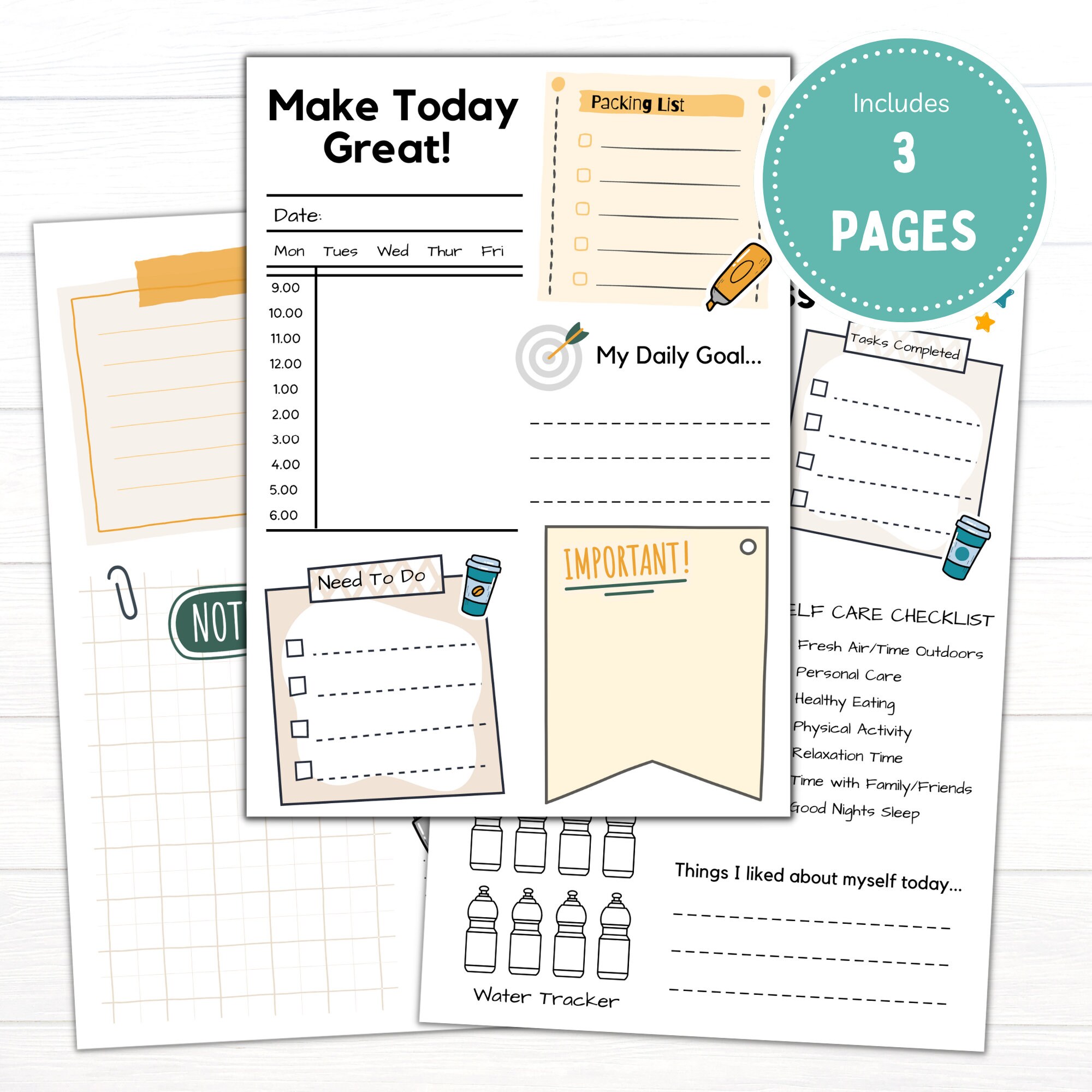 Student Diary and Daily Wellness Planner Pages for Kids and Teens ...