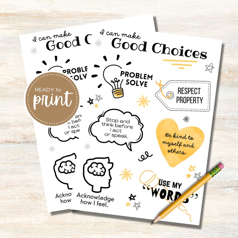 Good Choices Poster for Kids Printable Worksheets ADHD - Etsy
