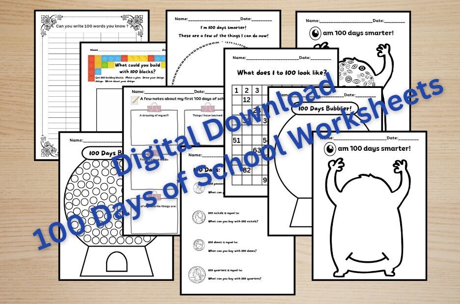 100 Days of School Worksheets and Projects - Etsy