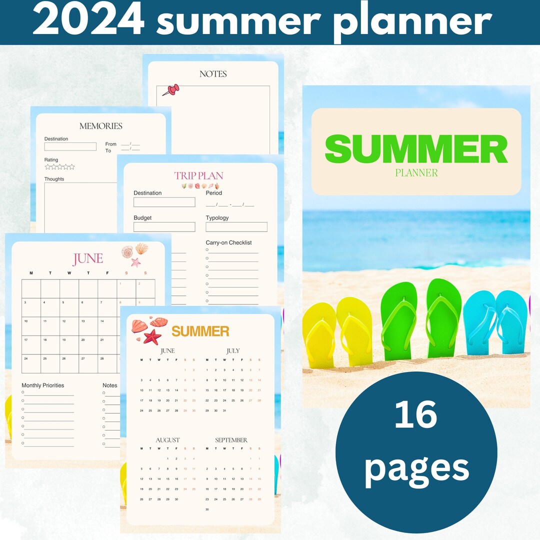 Summer Planner 2024 Calendar Set Including June, July, August and ...