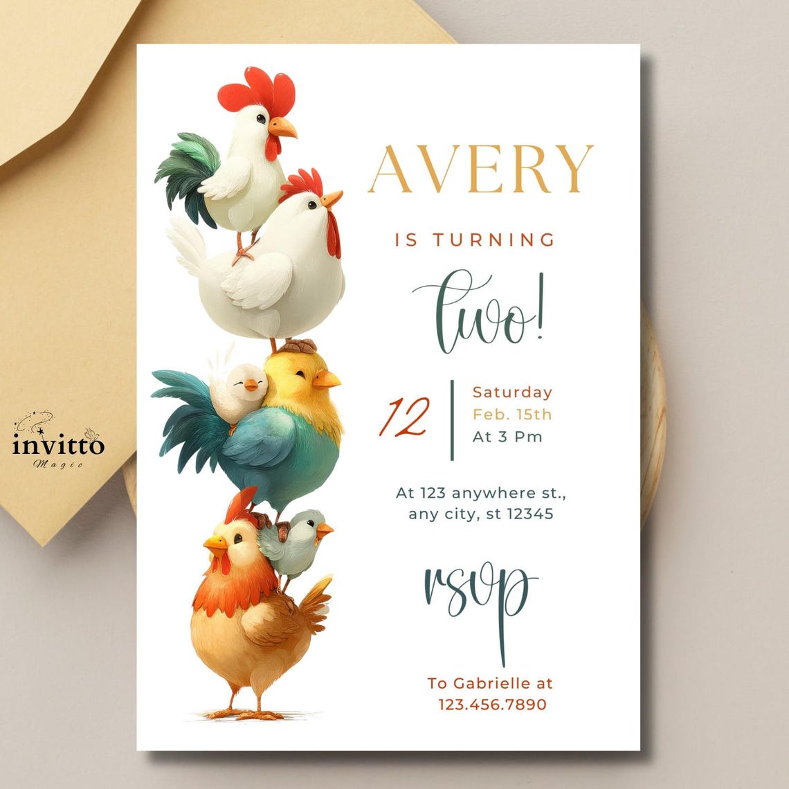 Editable Chicken Birthday Invitation, Farm Animal Party (canva Template ...