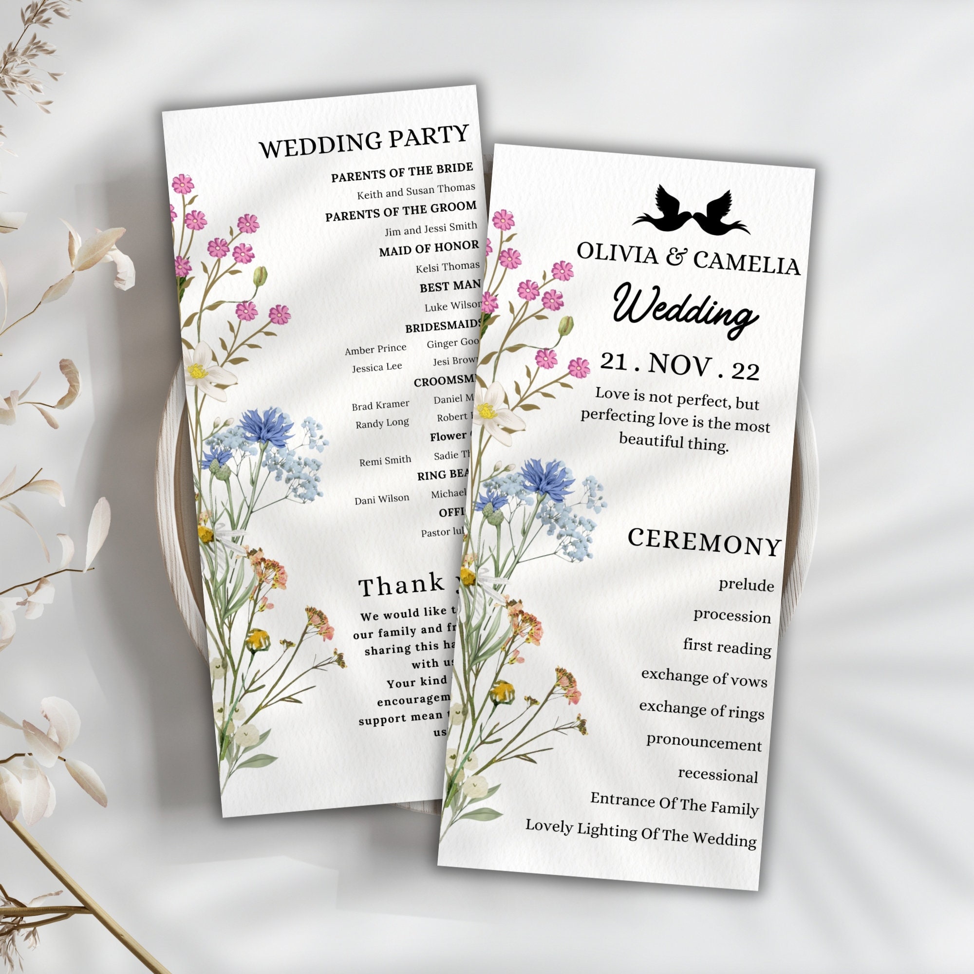 Wildflower Program Template Floral Wedding Program Template Printable ...
